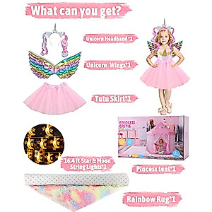 AÖARLO Princess Play Tent with Rainbow Rug and Lights, Odorless Princess Tent for Girls 3-7, Indoor Play Tent Toy House, ASTM Certified Mosquito Prevention, 55'' X 53'' (DxH)