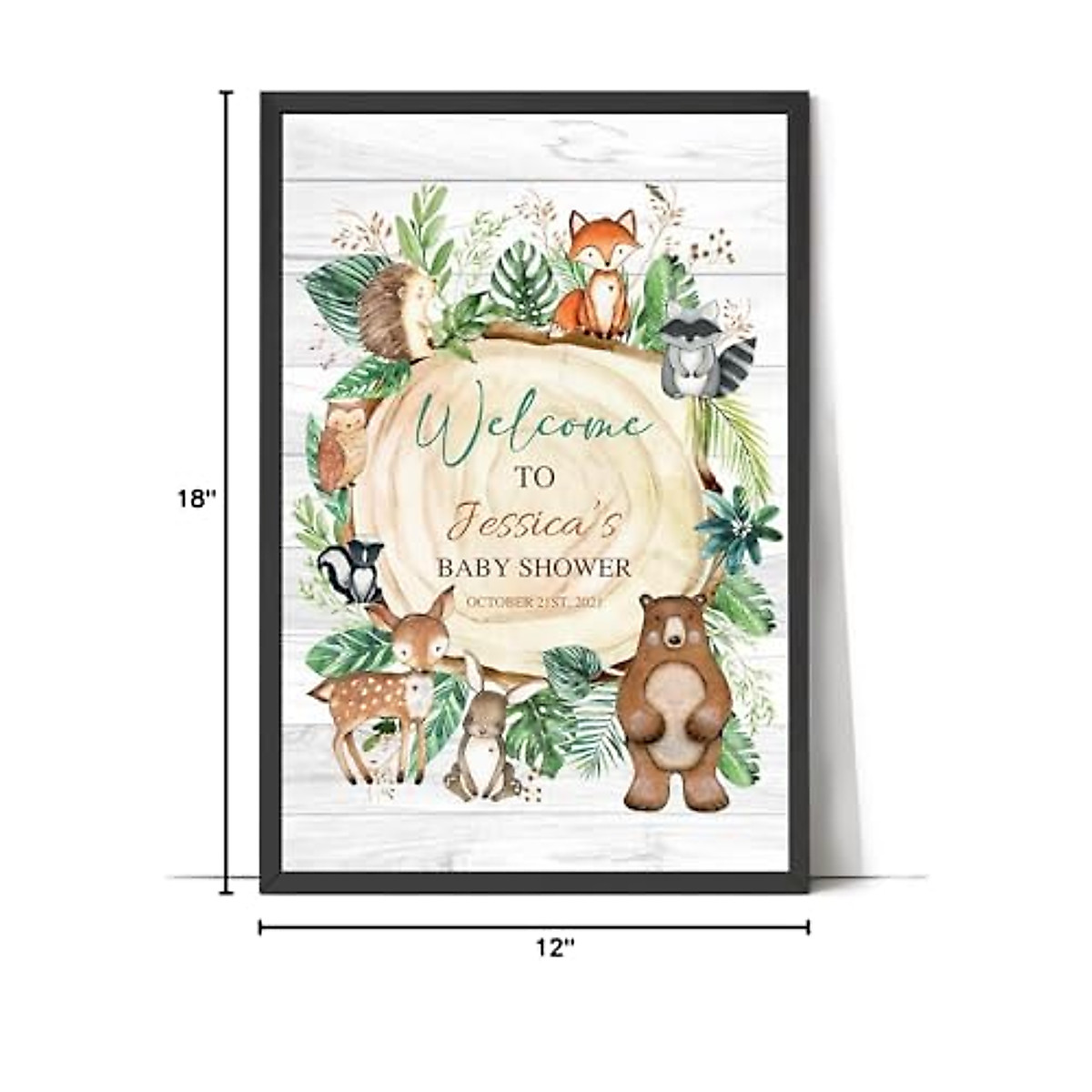 Tacoki Personalized Woodland Baby Shower Welcome Sign Poster, Welcome Sign Art, Baby Shower Sign, Woodland Animals Baby Shower Canvas, Custom Baby Shower Wall Art Poster Canvas, Home Decor