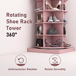 Maotifeys Rotating Shoe Rack Tower, 7-Tier Spinning Shoe Rack, Free Standing 360° Revolving Shoe Organizer Can Hold 28 Pairs of Shoes for Entryway Living Room Hallway (7-Tier, Pink)
