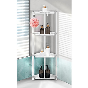 4 Tier Shower Caddy for Bathroom Corner Organizer: Rustproof Floor Standing Shower Shelves Storage with Large Capacity - Shower Organizer Rack for Bathroom Essentials, White