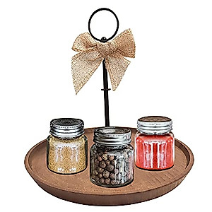 FIVE ELEPHANT 1 Tier Serving Tray Wood, Rustic Cupcake Stand Tower, with Metal Handle Farmhouse Style Kitchen Tray, Decor Trays with Handles for Party