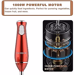 DOBBOR Immersion Blender, 1000W 4 in 1 Hand Blender with Chopper, Whisk, 600ML Mixing Beaker, Electric Stick Blender, Ergonomic handle with Anti Splash & Collision