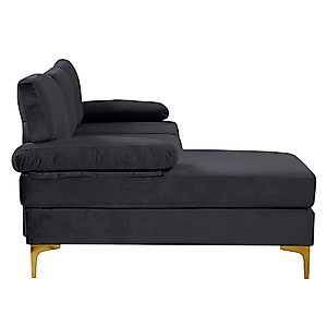 Casa Andrea Milano Modern Large Velvet Fabric Sectional Sofa Couch with Extra Wide Chaise Lounge with Golden Legs