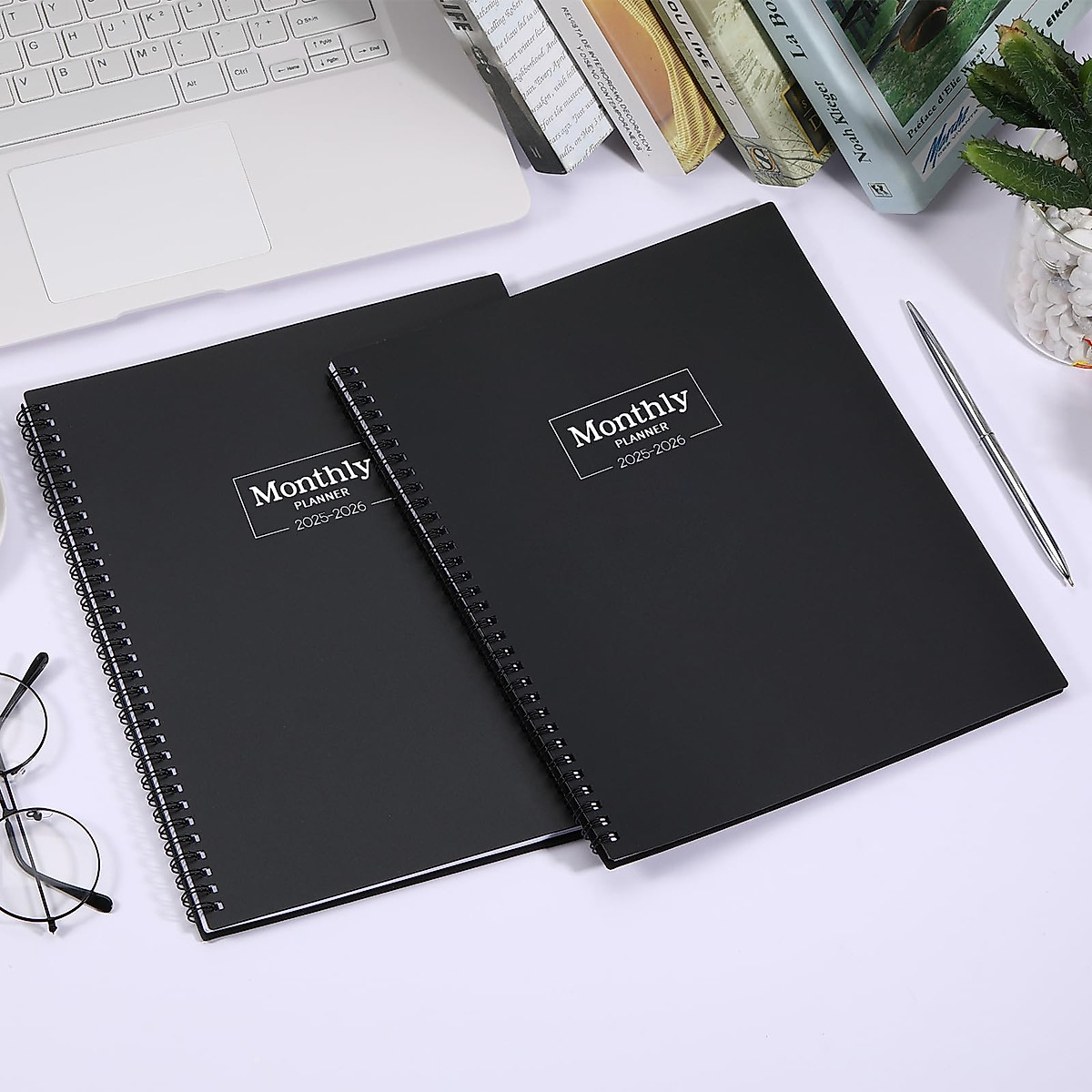 2023-2024 Monthly Planner/Calendar - 18-Month Planner with Tabs & Pocket, July 2023 - December 2024, Contacts and Passwords, 8.5" x 11", Thick Paper, Twin-Wire Binding - Black