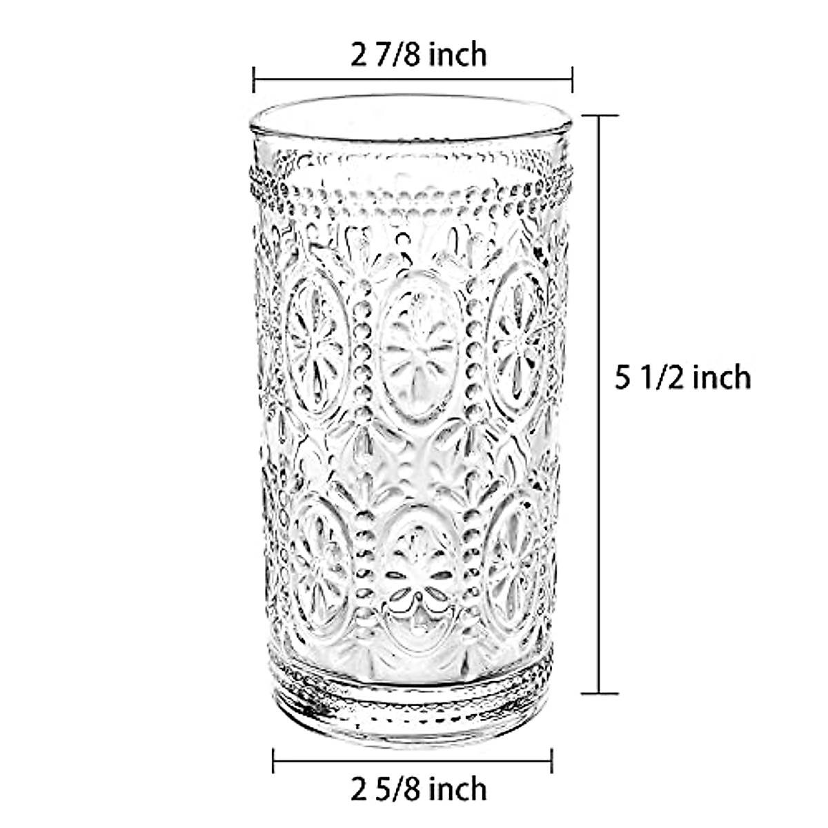 Bekith 6 Pack 12 oz Romantic Water Glasses, Premium Drinking Glasses Tumblers for Beverages, Beer, Refreshments, Vintage Glassware Set for Dinner Parties, Bars, Restaurants