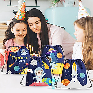 PADELO 12 Pack Space Party Favor Bags Party Supplies Goodies Drawstring Bags for Kid's Birthday as Loot and Goodies bags for Boys Girls Gifts Candy and Snacks School Travel Toy Storage Bag