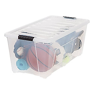 IRIS USA 84 Quart Stackable Plastic Storage Bins with Lids and Latching Buckles, 2 Pack - Clear, Containers with Lids and Latches, Durable Nestable Closet, Garage, Totes, Tub Boxes Organizing