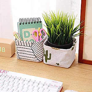Lekgymr Durable Small Storage Baskets, 2pcs Cute Pattern Cotton Linen Fabric Mini Storage Bin Foldable Desktop Drawer Organizer Box for Home and Office
