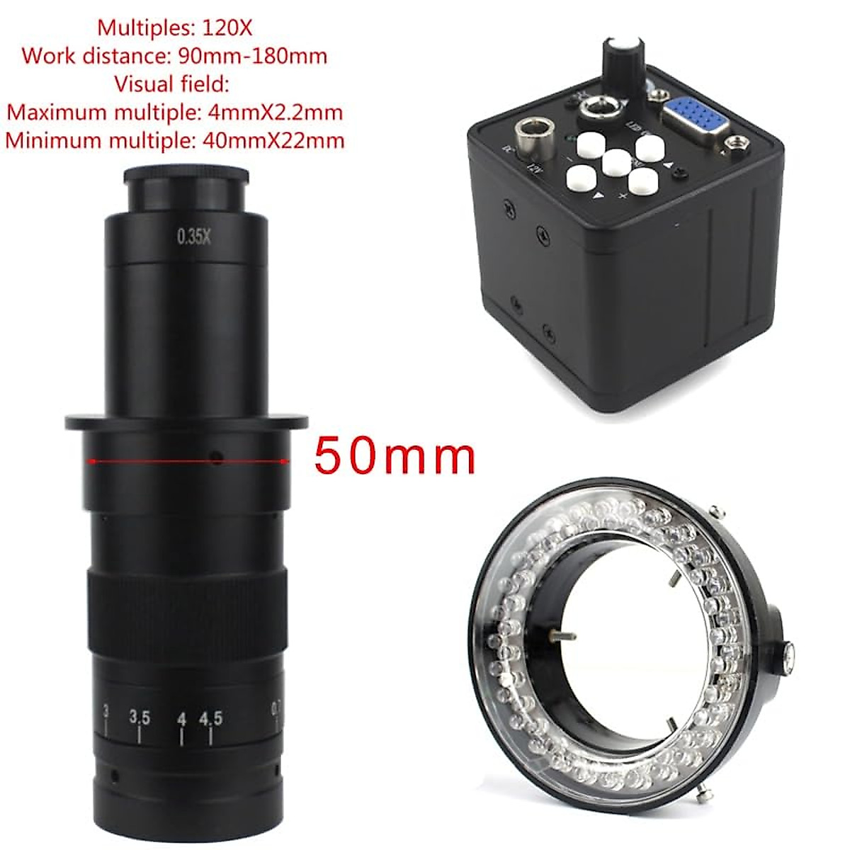 13MP VGA Industrial Video Digital Microscope Camera 100X-300X Zoom C Mount Lens for Phone PCB Repair Soldering (Color : 130X 40MM)