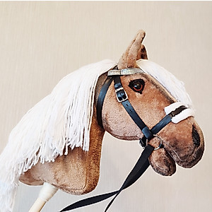 Brown Hobby horse on a stick with bridle Handmade stick horse for children