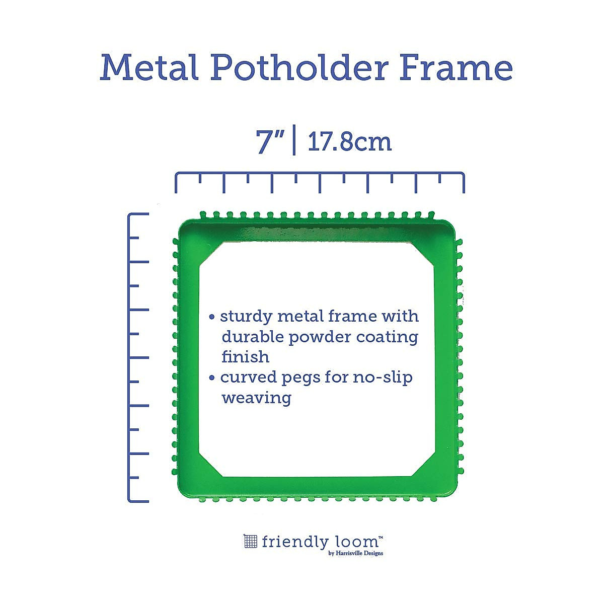Friendly Loom Potholder 7" Traditional Size Green Potholder Plus Loom Kit with Rainbow Color Cotton Loops Make 6 Potholders, Weaving Crafts for Kids & Adults, Made in The USA by Harrisville Designs