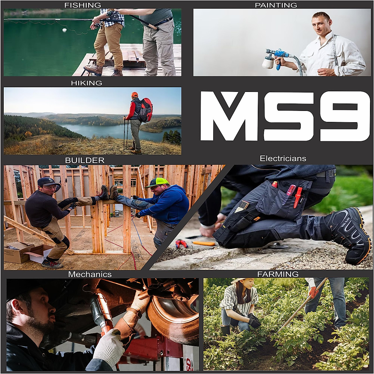 MS9 Men's Work Pants Casual Tactical Trousers Jeans with Holster Pockets Black