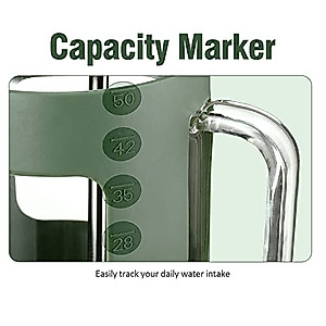 VOKOVO 50 oz Glass Tumbler with Bamboo Lid and Straw, Glass Water Bottles with Handle and Silicone Sleeve Reusable Mug Cup Drinking Glasses for Iced Coffee, Spill Proof, BPA Free,Olive