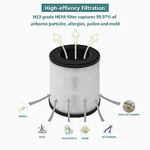 Basum B-D02L Replacement Filter, Compatible with MOOKA and KOIOS B-D02L Air Purifier, 3-in 1 H13 True HEPA Filter, 2 Pack, 2 Count (Pack of 1)