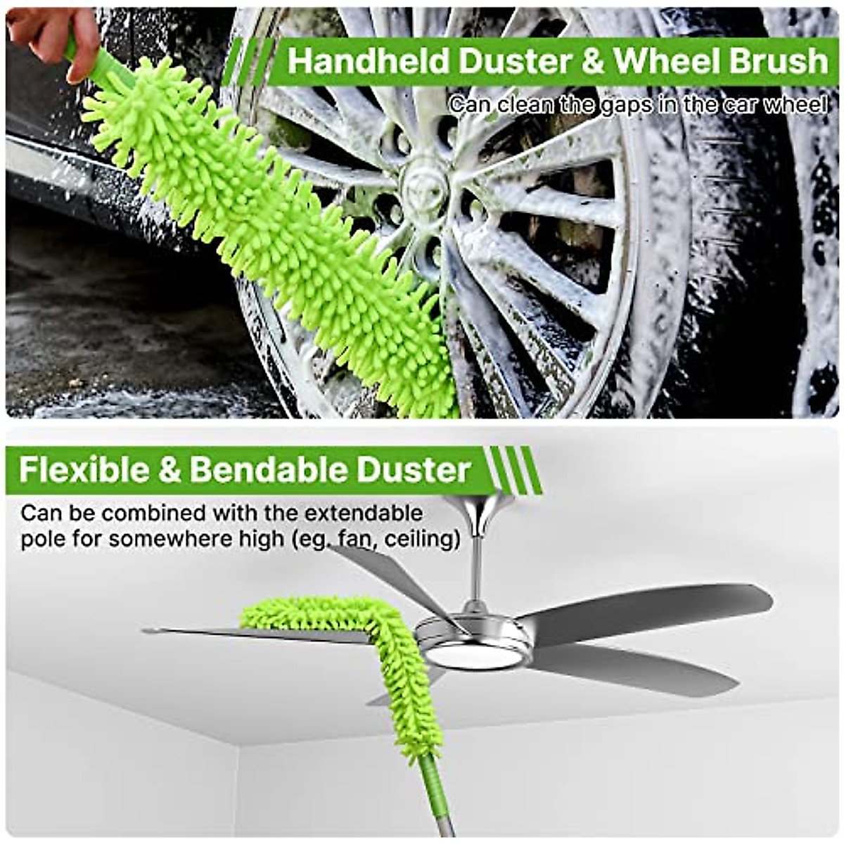 LEZIOA 62" Car Wash Brush with Long Handle, Car Cleaning Kit with Soft Car Wash Mop Sponge Windshield Window Squeegee Car Duster Microfiber Towels to Clean car SUV RVs Trucks Pickups and Buses