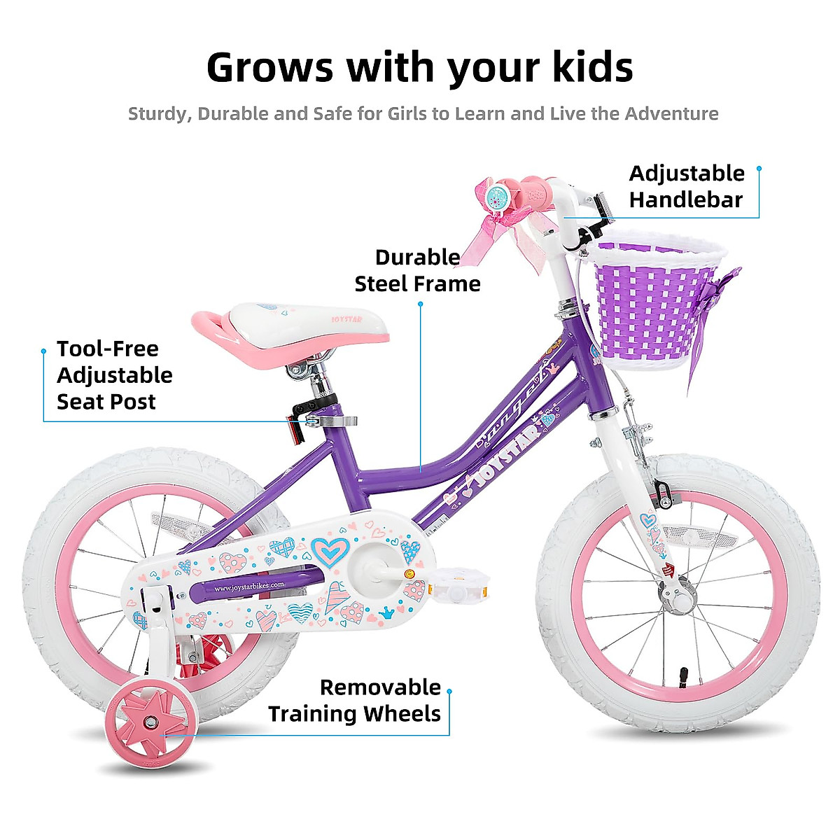 JOYSTAR 18 Inch Girls Bike for 5 6 7 8 9 Years Old Kids Bike for Ages 5-8 Years Girls with Training Wheels and Basket 18" Children Bikes Bicycle with Handbrake in Purple