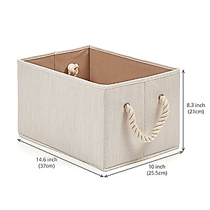 EZOWare Set of 3 Bamboo Large Fabric Storage Bins Baskets with Cotton Rope Handle, Collapsible Cube Container Box for Nursery, Kids, Closet, and More (Beige)