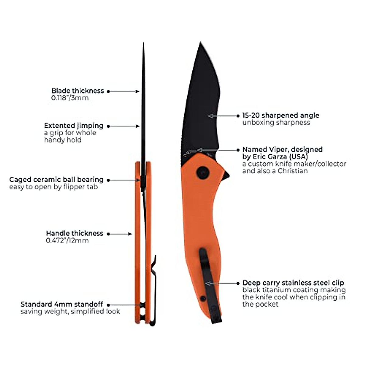 SHIELDON Viper Pocket Knife Black DLC Finish 154CM Steel Blade G10 Handle Nested Liner Lock Folding Knife Qualified as Outdoor Knife (Black Blade)