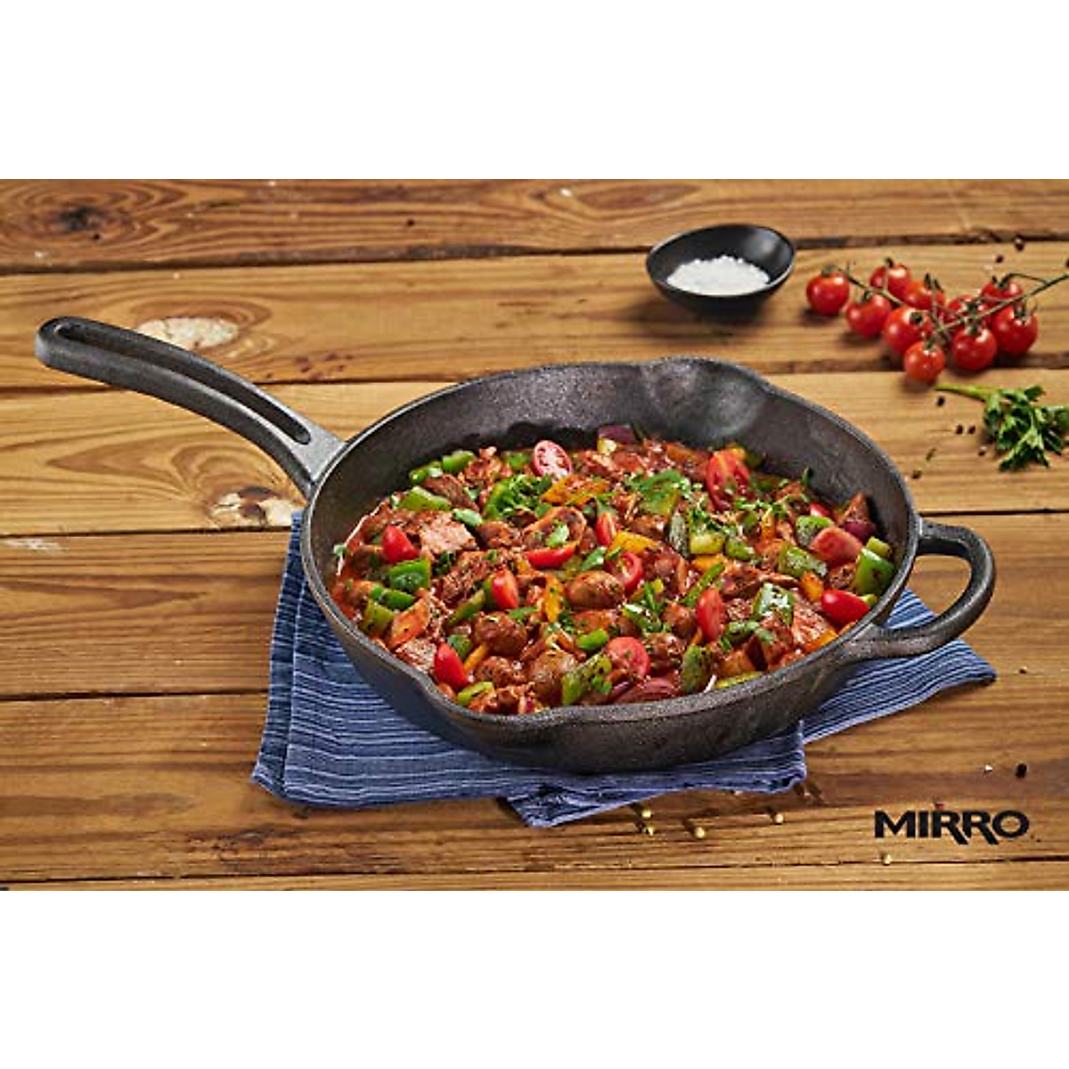 Mirro MIR-19053 12" Pre-Seasoned Ready to Use Round Cast Iron Skillet with Helper Handle, Black