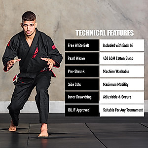 Elite Sports Bjj Gi for Men - Brazilian Jiu Jitsu Gi - Preshrunk sweat wicking Fabric - Machine washable - Free white Belt