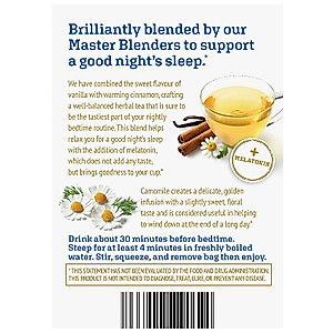 Twinings Superblends Sleep + Melatonin, Camomile, Cinnamon & Vanilla Flavoured Herbal Tea, Caffeine-Free 16 Count (Pack of 6)