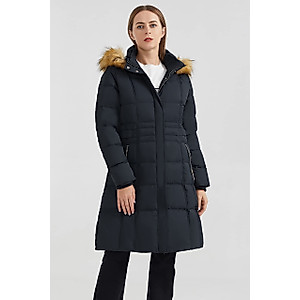 Orolay Women's Puffer Down Coat Winter Warm Jacket with Faux Fur Trim Hood Black X-Large