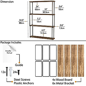 Wallniture Porto Floating Shelves for Wall Storage, Bookshelf Living Room Decor, Kitchen Organization, 4-Tier Bathroom Shelves, Wall Shelves for Bedroom Burnt Finish