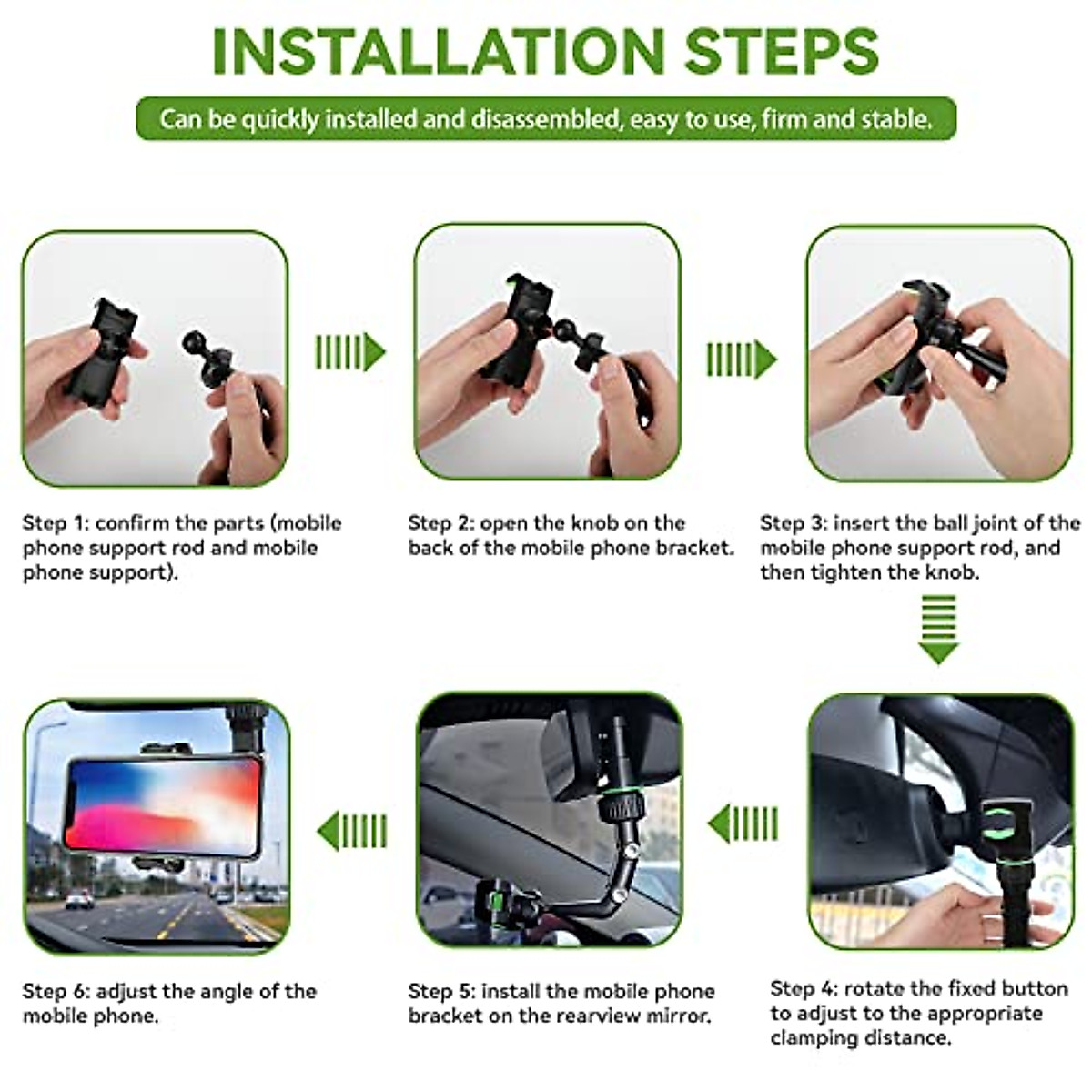 WIESSOC Rearview Mirror Phone Holder for Car, 360° Rotating Car Phone Holder Mount, Universal Cell Phone Holder, Cell Phone Automobile Cradles and GPS Holder