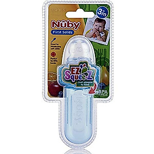 Nuby EZ Squee-Z Silicone Self Feeding Baby Food Dispenser (Blue, 1 Count (Pack of 1))