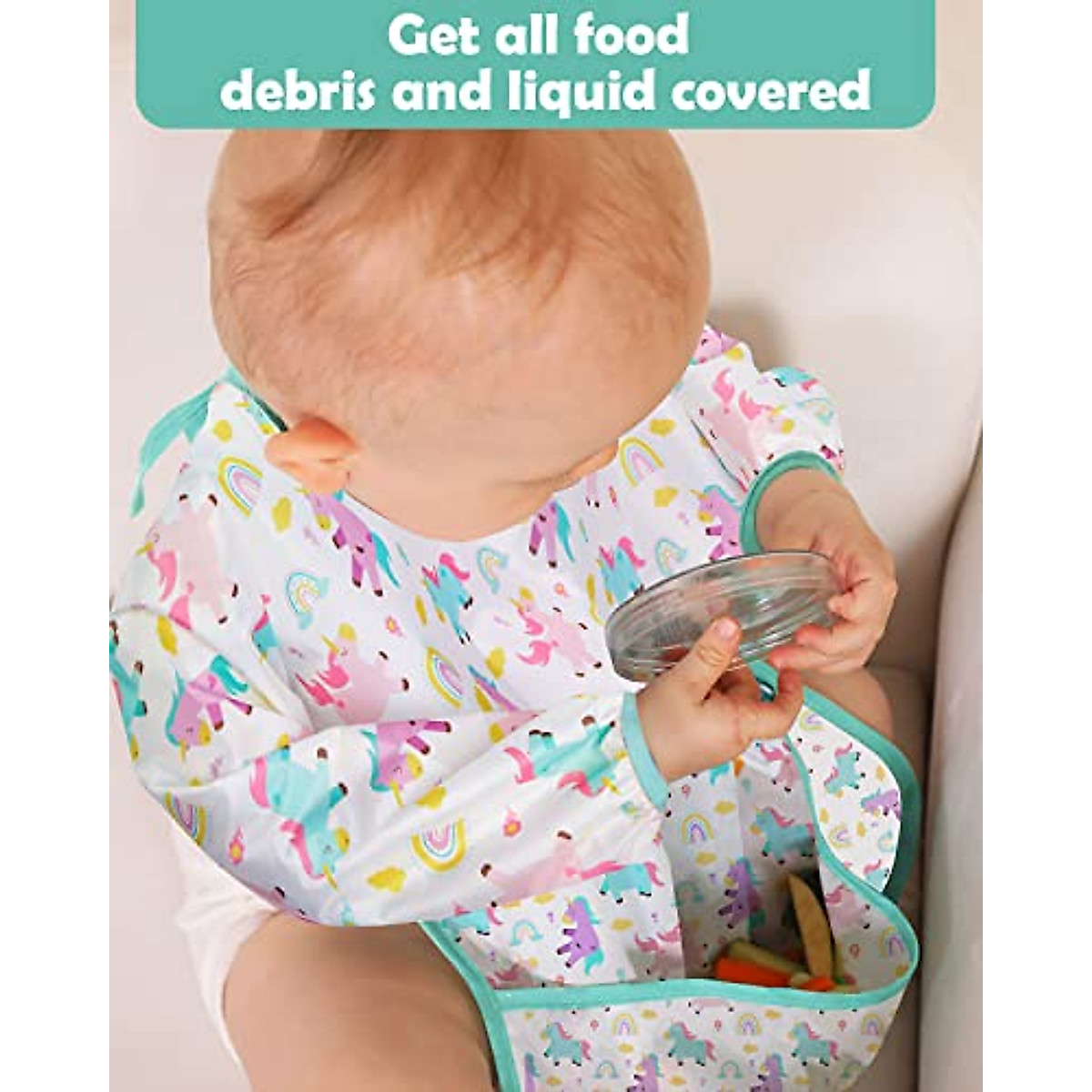 Lictin 3 Pack Baby Bibs for Boy or Girl, Cute Long Sleeve Bib, Waterproof Bibs for Toddlers,Adjustable Closure Baby Smock, Mess Proof Baby Bib, 6-24 Months Reusable Infant Baby Bibs