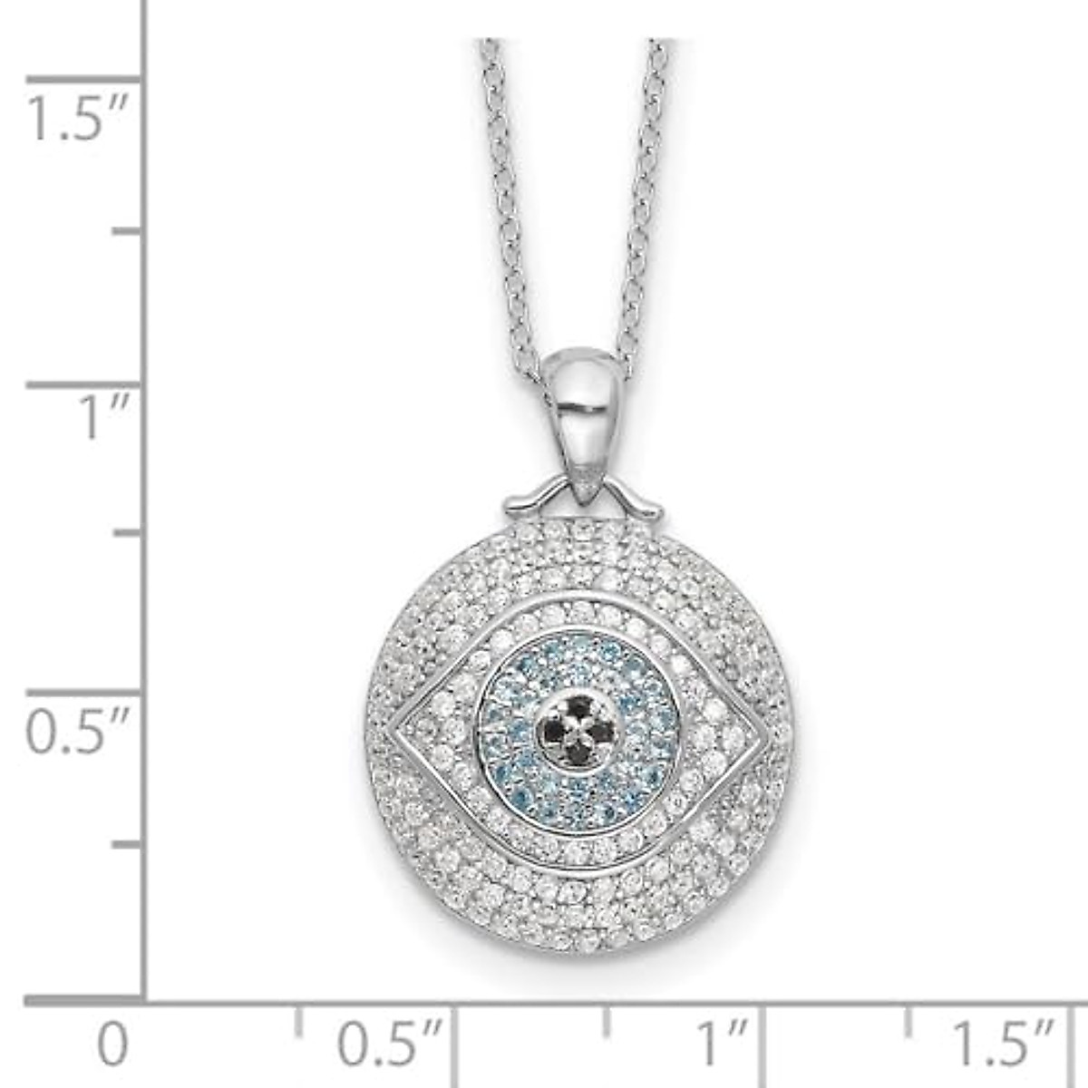 17mm 925 Sterling Silver Rhodium Plated Created Blue Spinel and CZ Evil Eye Necklace 18 Inch Jewelry for Women