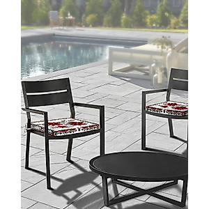 Poinsettia Christmas Outdoor Cushion Chair Cover Set of 2 - Waterproof Couch Seat Covers, Winter Xmas Botanical Merry Christmas Patio Furniture Protector Slipcovers for Sofa/Garden/RV, 20"x18"x4"