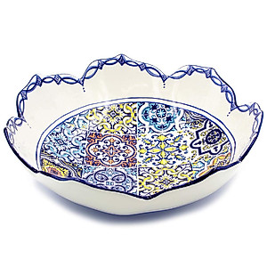 Hand-painted Traditional Portuguese Ceramic Tulip Salad Bowl (Blue)