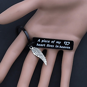 MAOFAED Memorial Keychain A Piece of my heart lives in heaven Sympathy Gift Loss of Loved One Keychain (piece in heaven black)