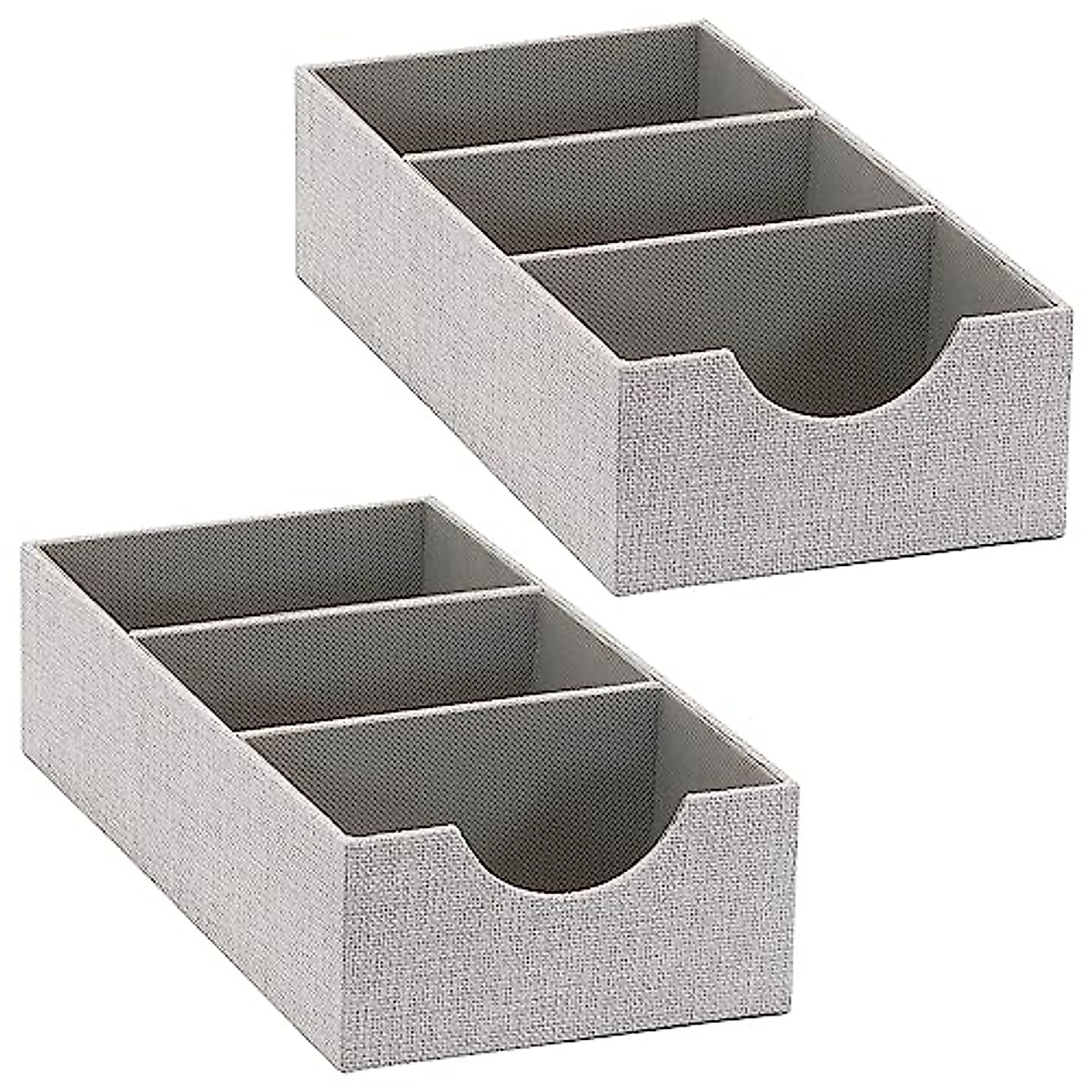 Household Essentials 3 Compartment Organizer Tray 2 Pack, Accessory Organizer, Sturdy Drawer Organizer with Fabric Covering, Gray