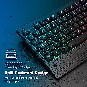 CHONCHOW Ergonomic LED Rainbow Keyboard for Game and Work, USB Wired Light Up Backlit Gaming Keyboard with Wrist Rest, 104 Key Quiet RGB Keyboard for PC Xbox PS4 PS5 Laptop