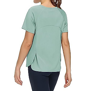 THE GYM PEOPLE Women's Short Sleeve Workout Shirts Breathable Yoga T-Shirts with Side Slits Athletic Tee Tops Light Green