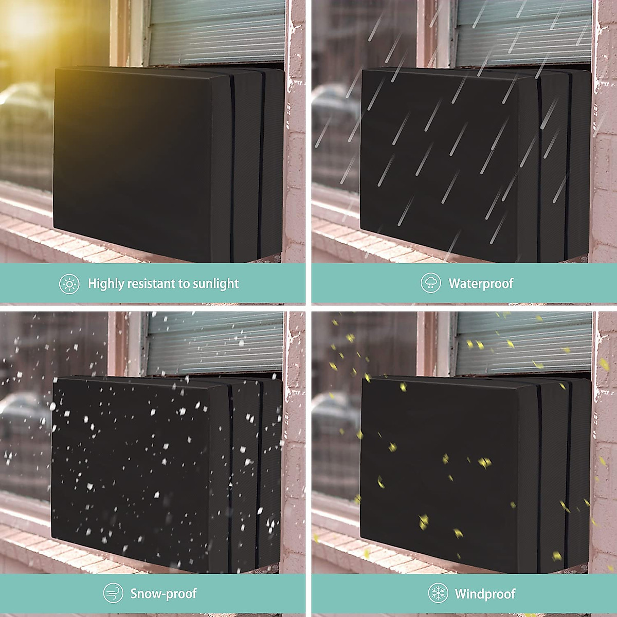 itechpanda Window Air Conditioner Cover Outdoor with Adjustable Straps, Dust-Proof and Waterproof Window AC Cover for Outside, Heavy Duty Defender (25.5Wx20.7Dx17.3H)