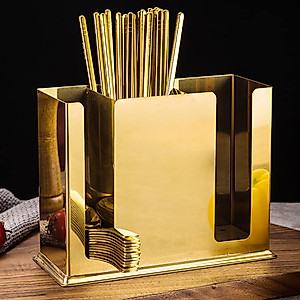 kaileyouxiangongsi Chinese Restaurant Utensil Holder, Stainless Steel Hanging 3 Compartments Mesh Utensil Drying Rack/Chopsticks/Spoon/Fork/Knife Flatware Storage（Golden）