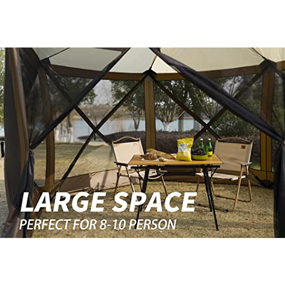 Gardimax Pop Up Instant 12'x12' 6 Sided Gazebo Screen House for Camping 8-10 Person, for Backyard, Camping, Outdoor, Coffee