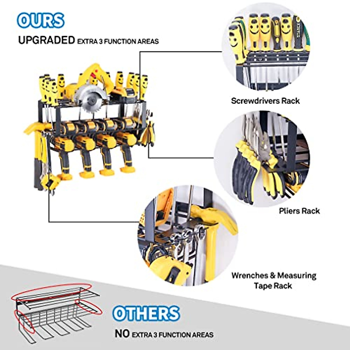 PLOSIF Power Tool Organizer, Ultra Heavy Duty Wall Mount Drill Holder 4 Layers Floating Shelves, Garage Shelving on Pegboard, Garage Organization and Storage Rack for Dad