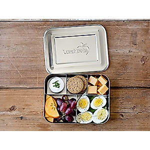 LunchBots Large Cinco Stainless Steel Lunch Container - Five Section Design Holds a Variety of Foods - Metal Bento Box - Dishwasher Safe - Stainless Lid - Stainless Steel