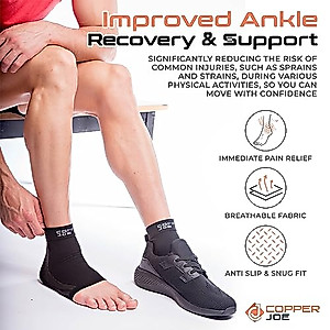 Copper Joe Ankle Brace Compression Sleeve with Heel Pain Relief, Foot Brace, Ankle Wrap Support with Foot Arch Recovery for Plantar Fasciitis Socks, Sprained Ankle for Men & Women One Pair, Large