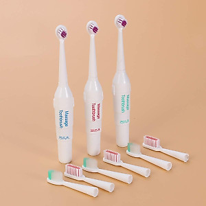 UKCOCO Dog Toothbrush Soft Bristles Pet Electric Toothbrush 3pcs Puppy Long Handle Tooth Brush with 6pcs Brush Heads for Pet Oral Care Cleaning (Random Color No Battery)