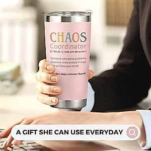 Chaos Coordinator Gifts Cup - Thank You Appreciation Office Gifts for Women, Her, Mom, Coworker, Manager, Teacher, Nurse, Supervisor, Wedding Planner - Boss Lady Gifts for Women - 20 Oz Pink Tumbler