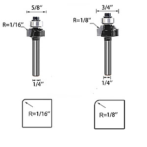 Sinoprotools 6pcs Roundover Router Bits Set 1/4 Shank, with 6 Bearings 3/8" Corner Round Over Router Bits, Carbide Roundover Bits for Rounding Edge Forming (Radius 1/16" 1/8" 3/16" 1/4" 3/8" 1/2")