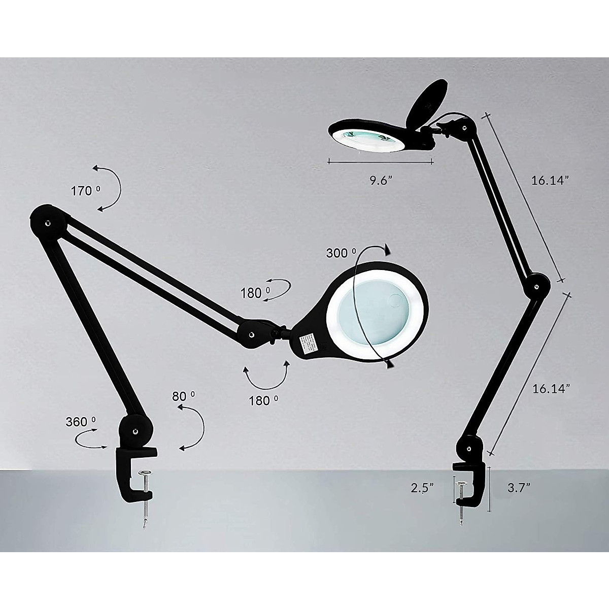 Neatfi (New Model) 1,200 Lumens Super LED Magnifying Lamp with Clamp, 8D, Dimmable, Includes Microfiber Cleaning Cloth, 5 Inch Diameter Lens for Reading, Sewing, Crafting (8 Diopter, Black)