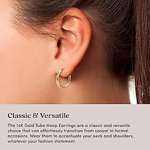 KEZEF Solid 14K Gold Hoop Earrings - 3mm Tube Hoop Gold Earrings for Women - 18mm 14K Yellow Gold Earrings - Real Gold Hoops with High Polish Finish