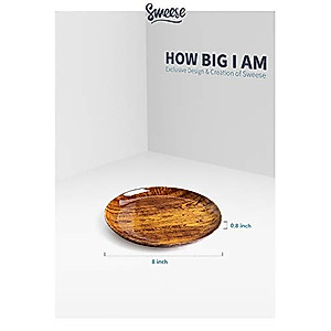 Sweese Dessert Plates Porcelain Round Salad Plates Set - 8 Inches Set of 4- Woodgrain Microwave Safe Wood Look Dishes for Housewarming Gift