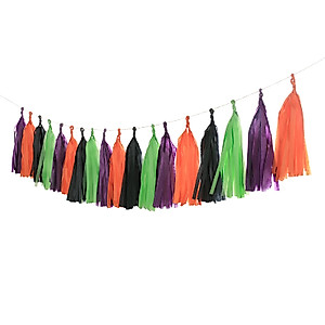 Mefuny 20PCS Orange Black Purple Green Tassel Garland Tissue Paper Tassel Banner Decoration for Halloween, Tassel DIY Party Garland, Birthday Party, Baby Shower, Festival